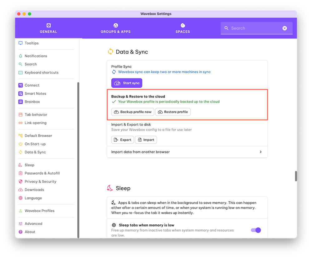Profile Backup (Cloud)