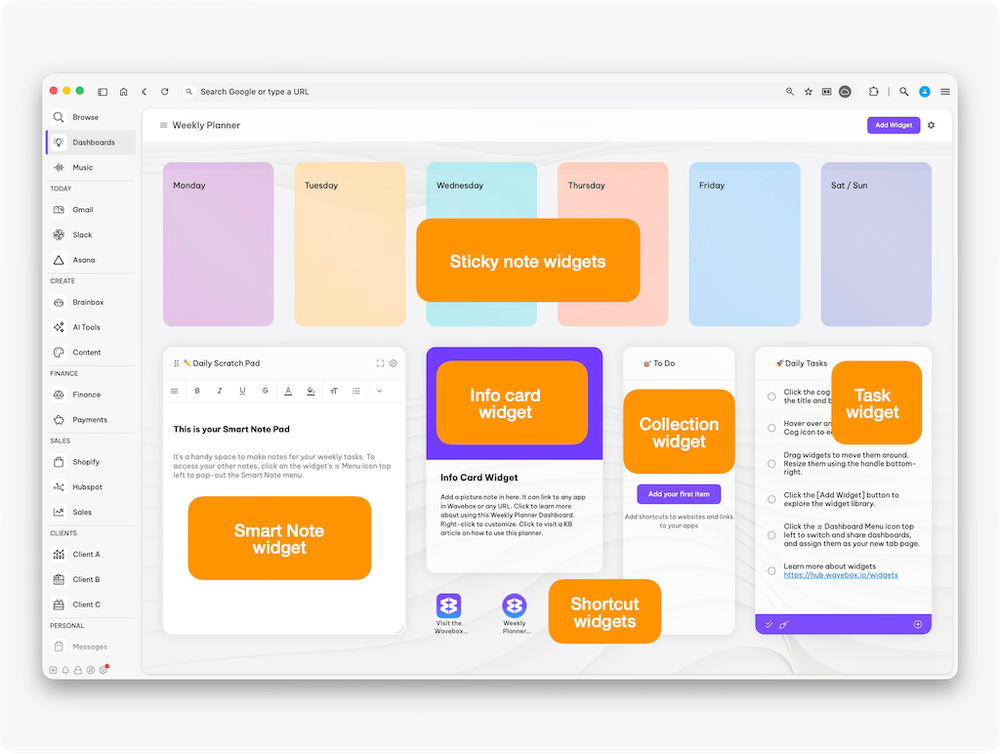 📌 Tutorial: Build a Weekly Planner Dashboard in Wavebox
